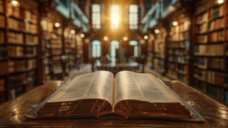 The Book is Open on the Podium in the Library. Stock Photo - Image of ...