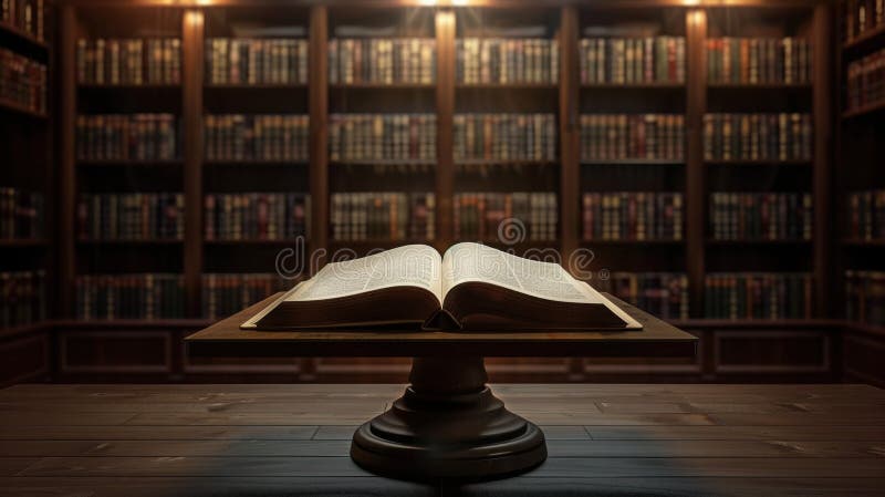 The Book is Open on the Podium in the Library. Stock Image - Image of ...