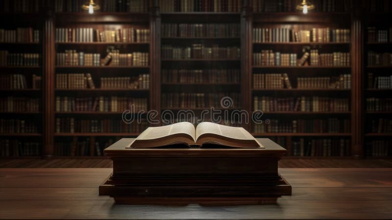 The Book is Open on the Podium in the Library. Stock Image - Image of ...