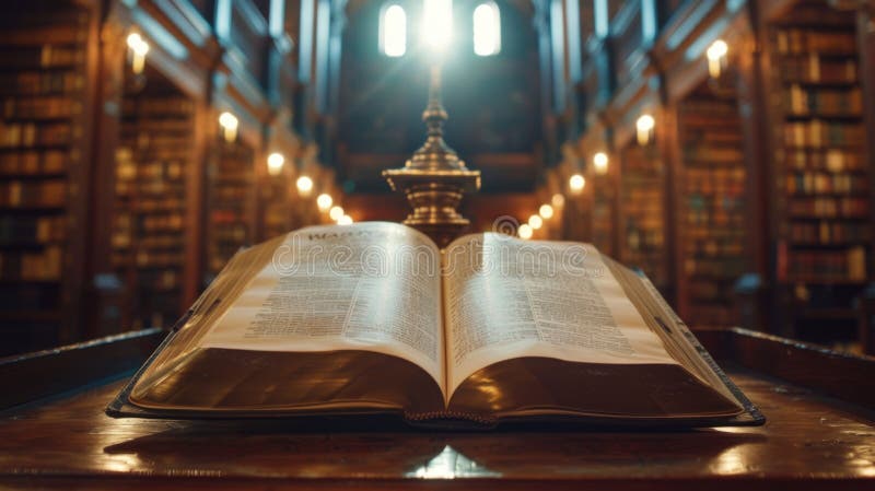 The Book is Open on the Podium in the Library. Stock Photo - Image of ...