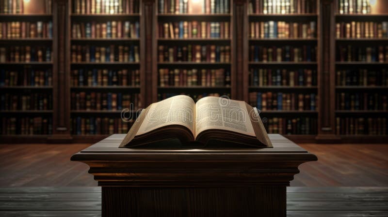 The Book is Open on the Podium in the Library. Stock Photo - Image of ...
