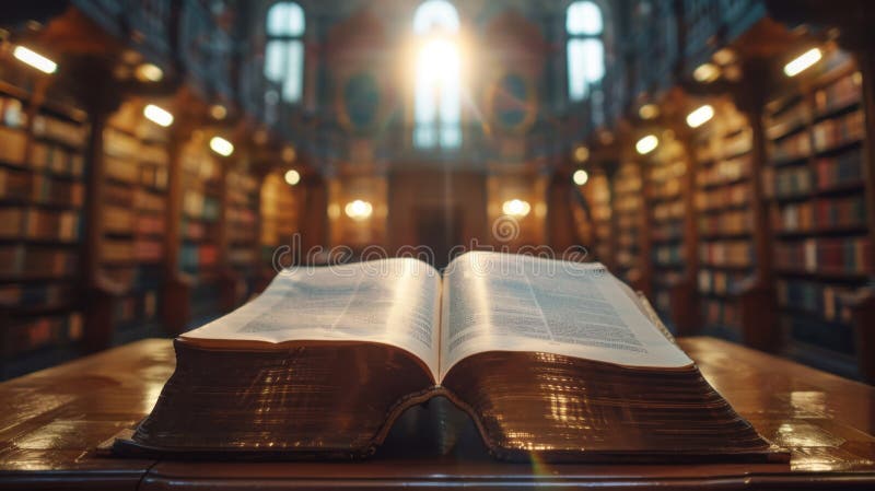 The Book is Open on the Podium in the Library. Stock Photo - Image of ...