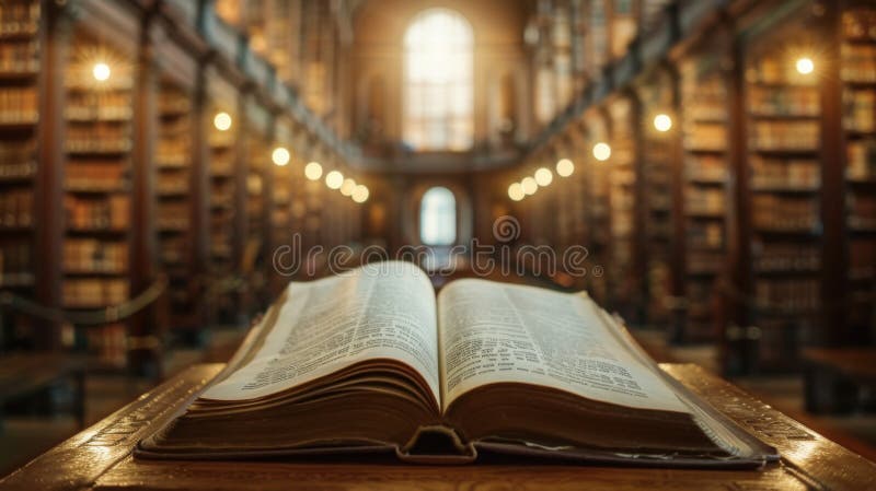 The Book is Open on the Podium in the Library. Stock Photo - Image of ...