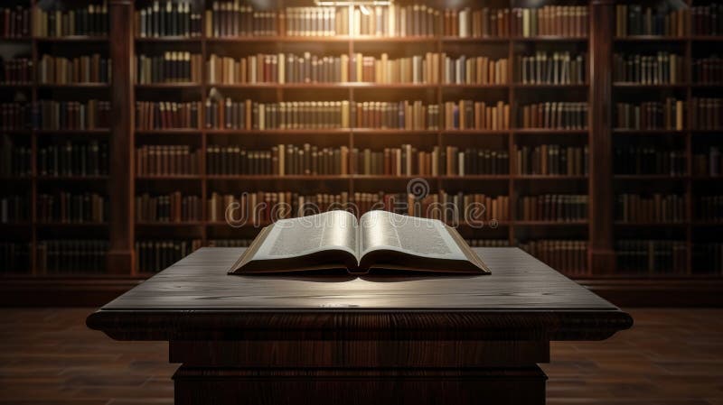 The Book is Open on the Podium in the Library. Stock Image - Image of ...