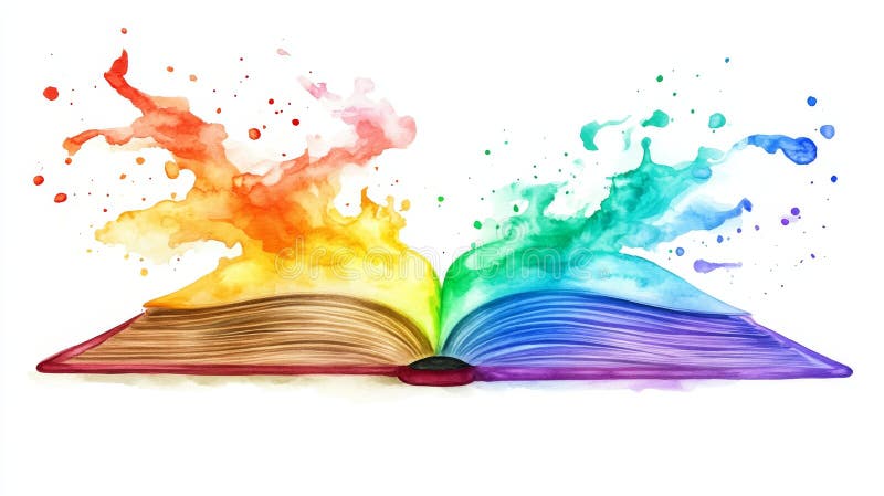 A Book Open Wide, Bursting with Vibrant, Rainbow-hued Creativity Stock ...