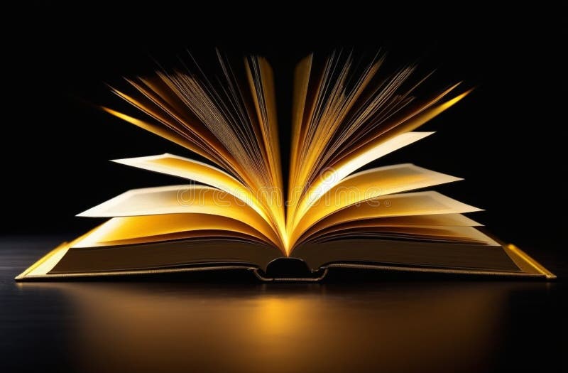 Golden Book on Black Background, Golden Rays Around the Book Stock ...