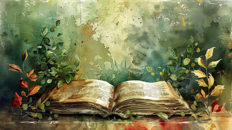 Book Page with Text and Illustrations, in Traditional Style Stock ...