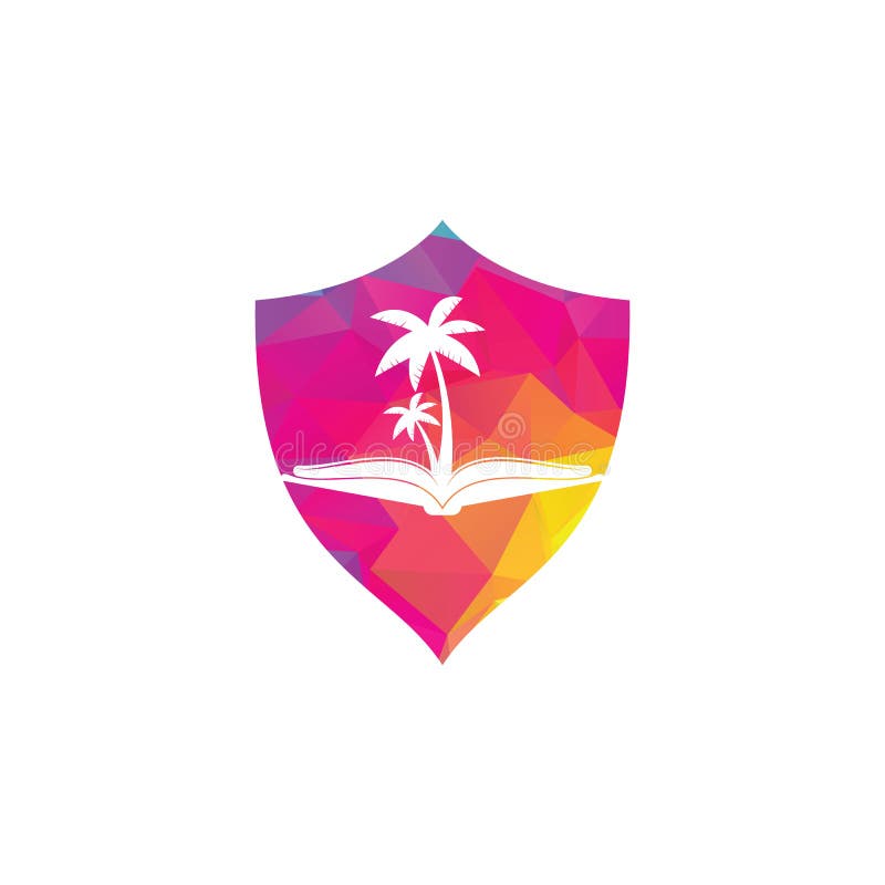 Book and Palm Tree Shield Shape Concept Logo Design Stock Vector ...
