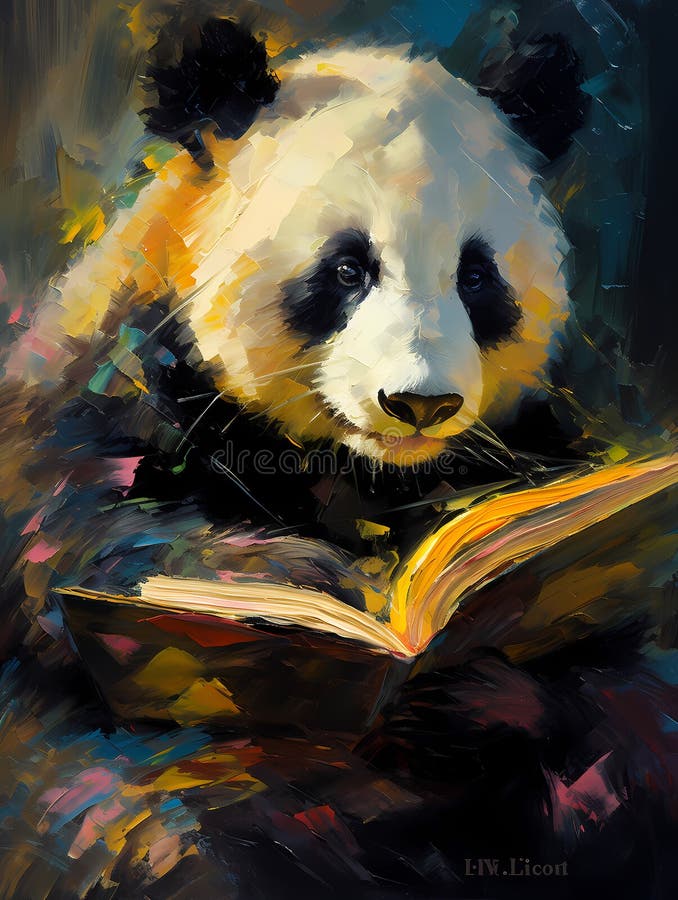 The Book Panda, a Panda Reading a Book Stock Illustration ...