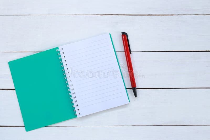 Book and Pen on White Wood Background. Stock Photo - Image of ...