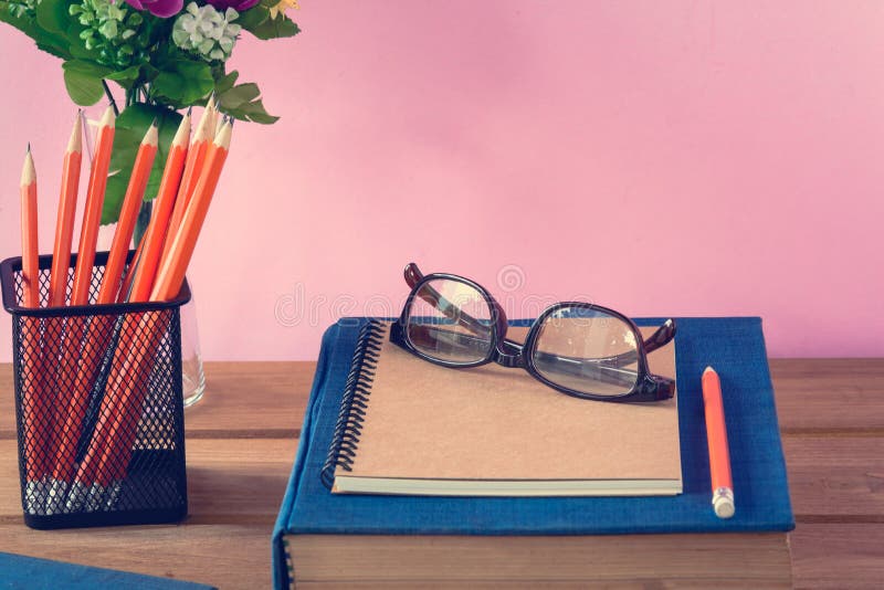 Book and Pencil Note on Wood Table Stock Image - Image of peaceful ...
