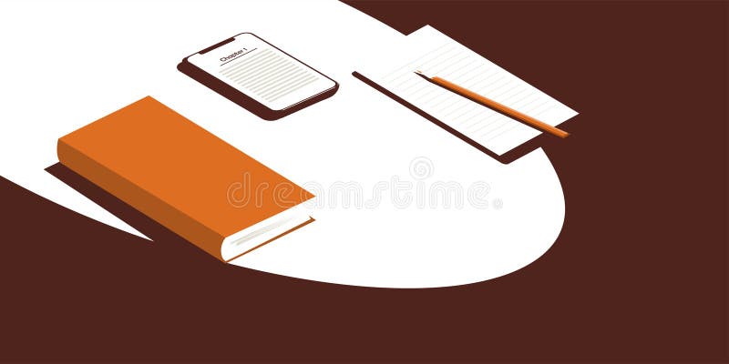 Book and Phone on the Table. Next To a Sheet and a Pencil Stock Vector ...