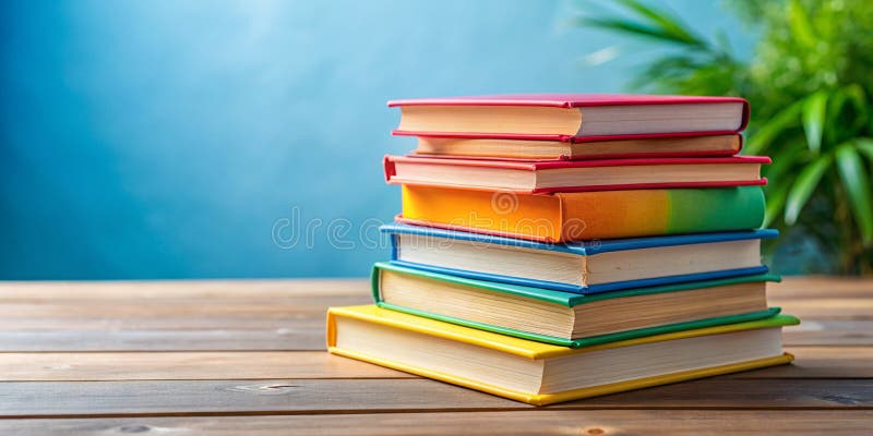 A Book Pile Close Up on a Study Desk Front View Pile Book Stack of ...