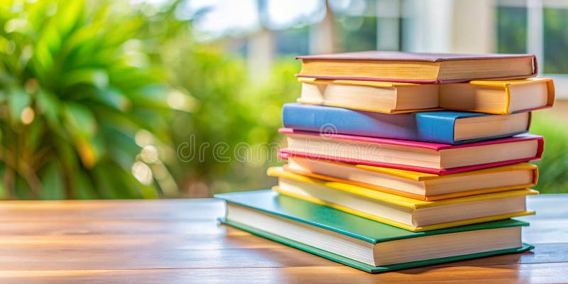 A Book Pile Close Up on a Study Desk Front View Pile Book Stack of ...