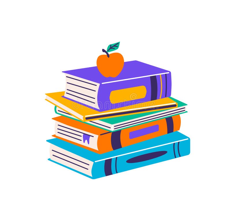 Book Pile Vector Illustration. Stack of Books with Apple at the Top ...