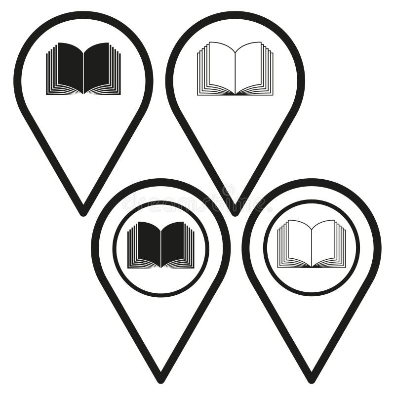 Book Pin Icons. Knowledge Location Symbol. Reading Map Pointer. Vector ...