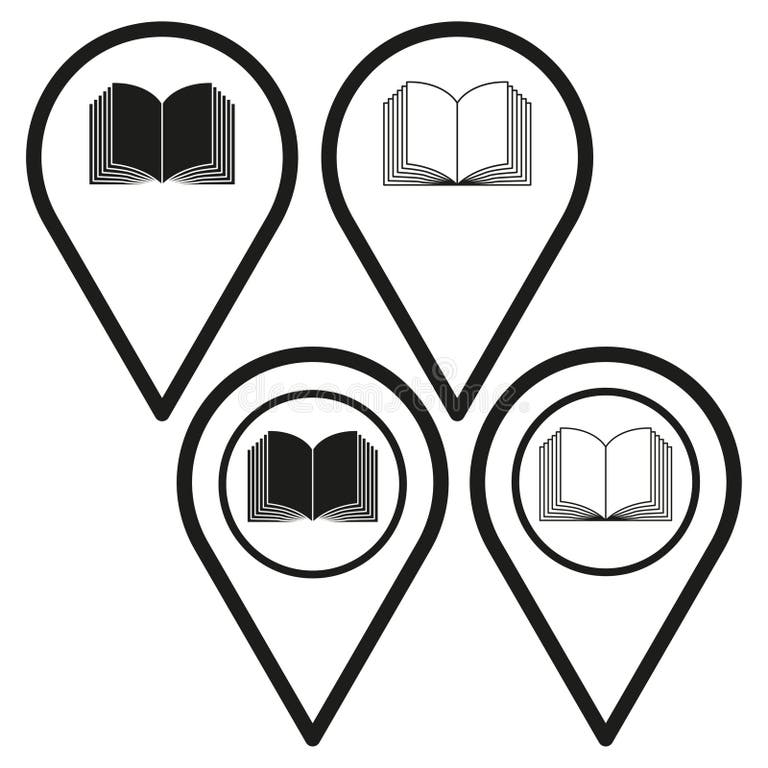 Book Pin Icons. Knowledge Location Symbol. Reading Map Pointer. Vector ...