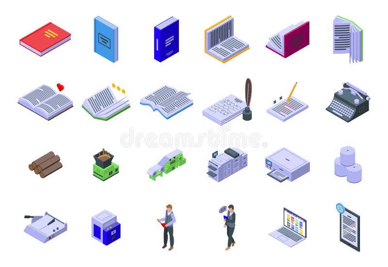 Book Publication Icons Set Isometric Vector. School Library Stock ...