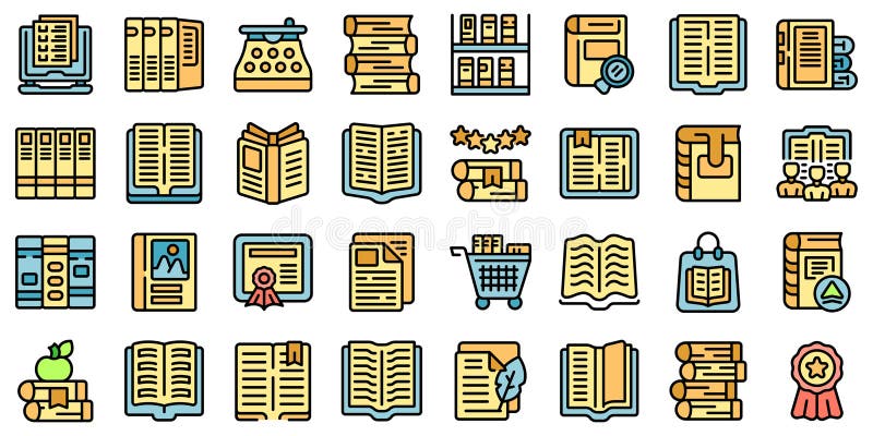 Book Publication Icons Set Vector Flat Stock Vector - Illustration of ...
