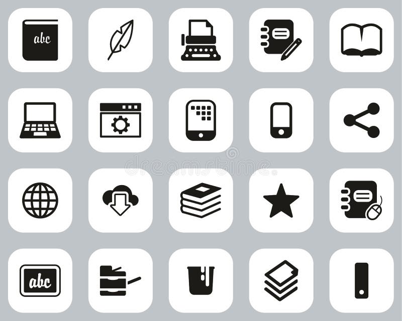 Book Publishing Icons Black & White Flat Design Set Big Stock Vector ...