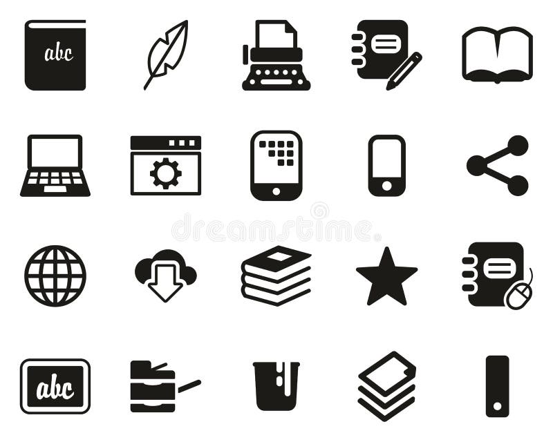 Book Publishing Icons Black & White Set Big Stock Vector - Illustration ...