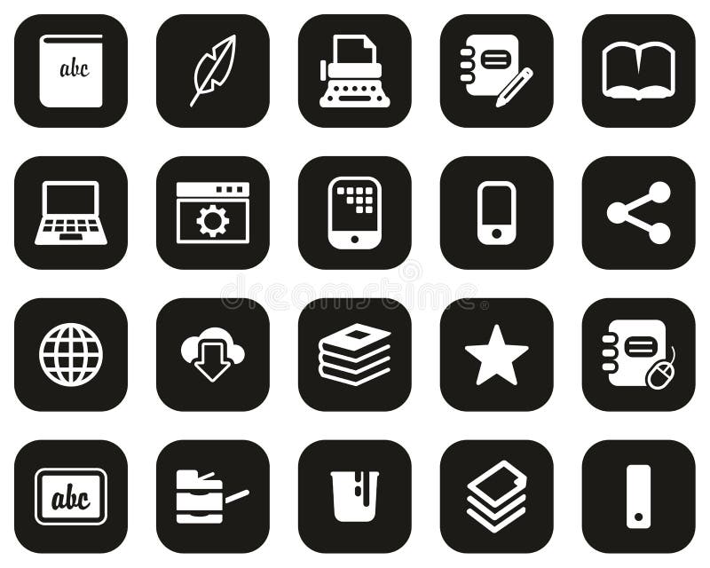 Book Publishing Icons White on Black Flat Design Set Big Stock Vector ...