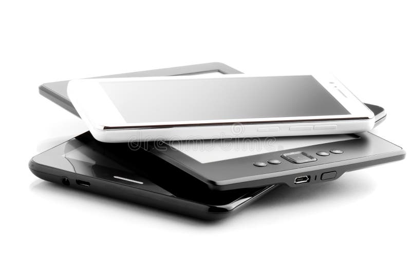 E Book Reader and Tablet Isolated on White Stock Photo - Image of ...