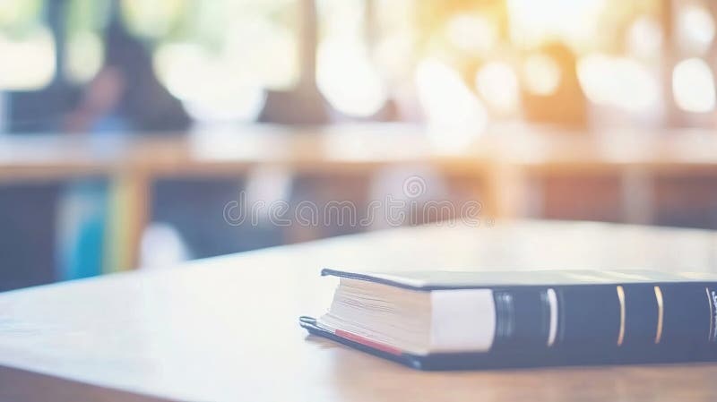 Book Rests on Table, Cafe Background, Study, Learning Stock Image ...
