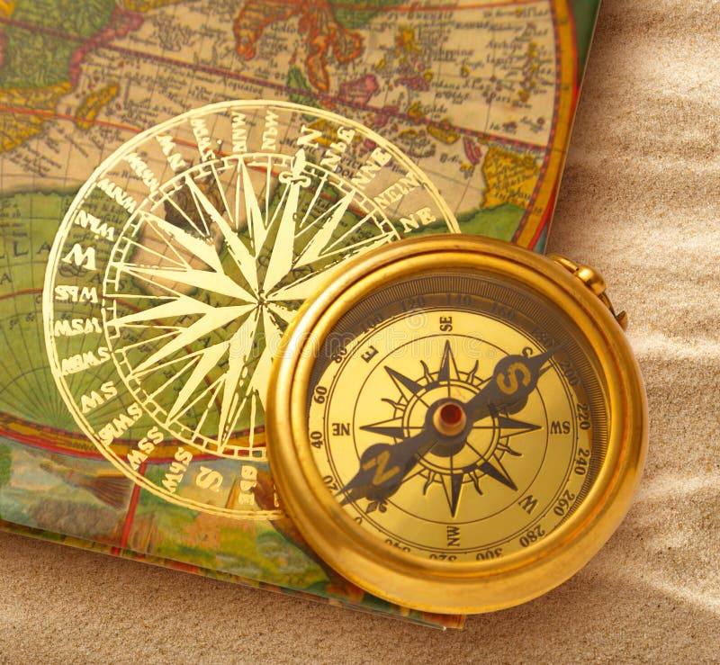 Book with Retro Golden Compass Stock Photo - Image of latitude, natural ...