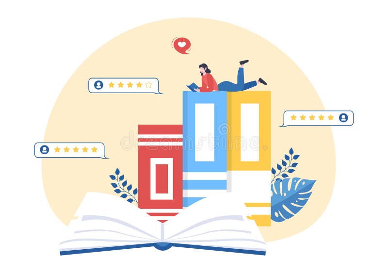 Book Review Template Hand Drawn Cartoon Flat Illustration with Reader ...