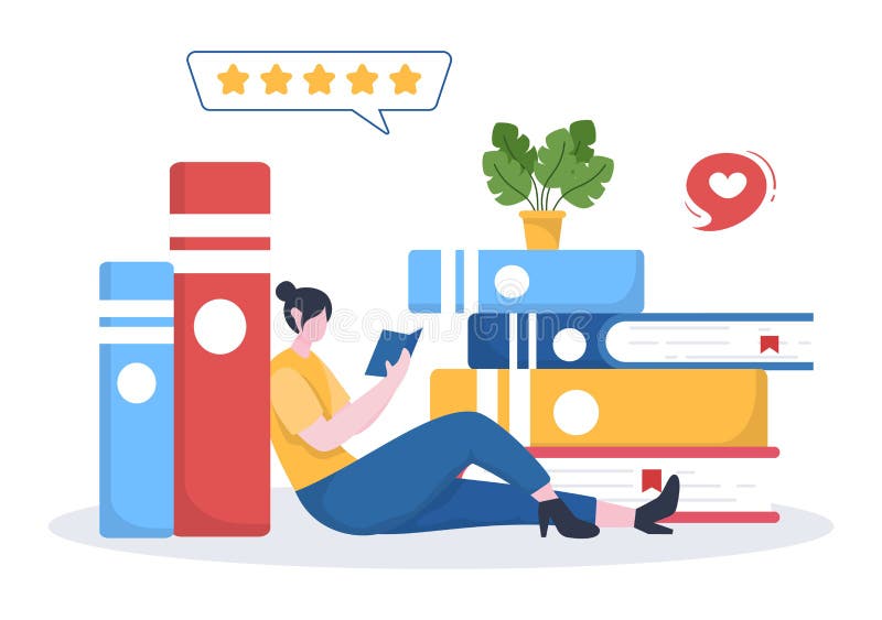 Book Review Template Hand Drawn Cartoon Flat Illustration with Reader ...