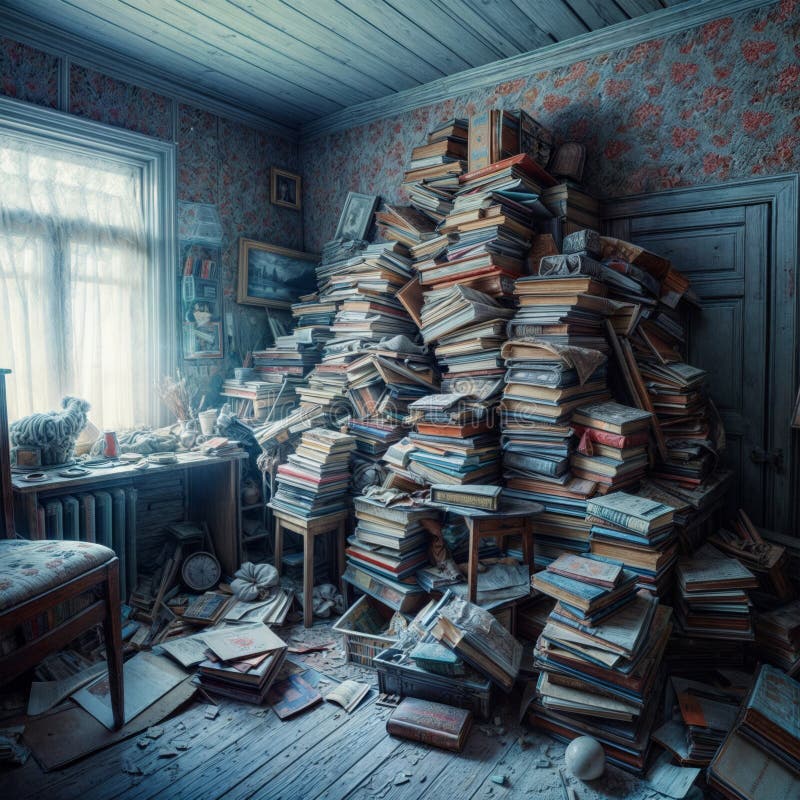 Book Room in an Abandoned House Stock Illustration - Illustration of ...