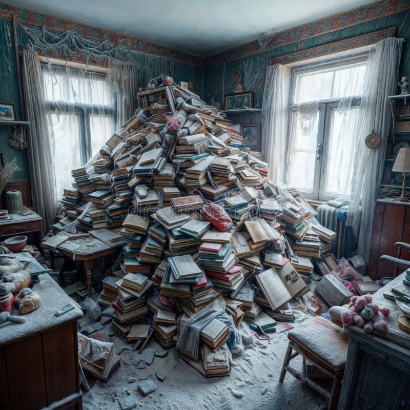 Book Room in an Abandoned House Stock Illustration - Illustration of ...