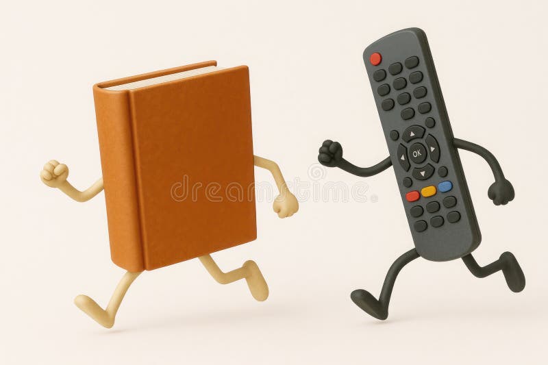 The Book Runs Away from the Remote Control. Stock Image - Image of ...