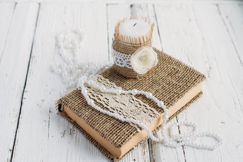 The Book is in Rustic Style on a White Table Stock Photo - Image of ...