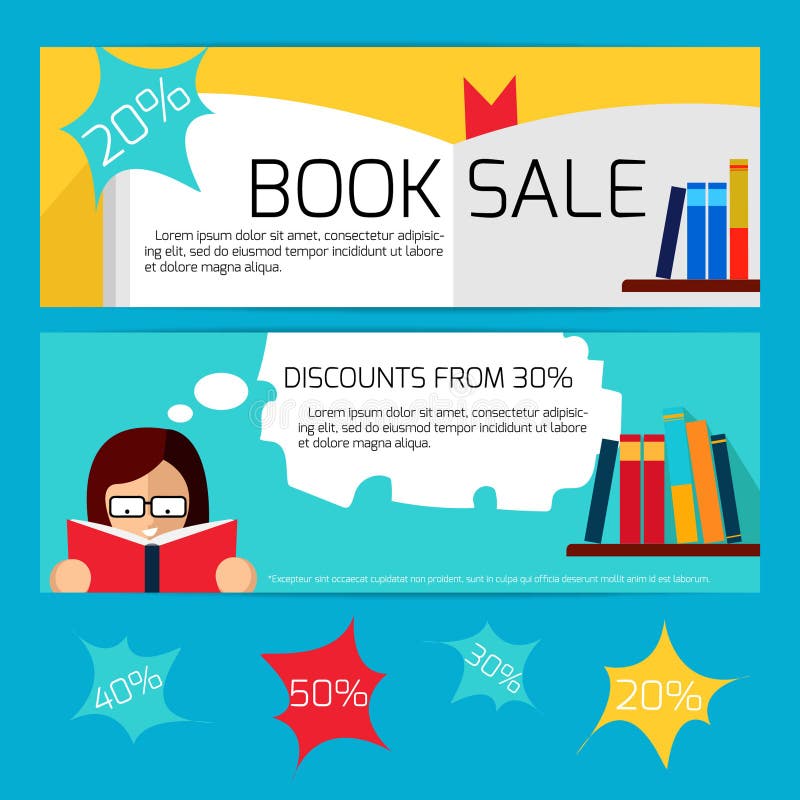 Book Sale Horizontal Banners Stock Vector - Illustration of shelves ...