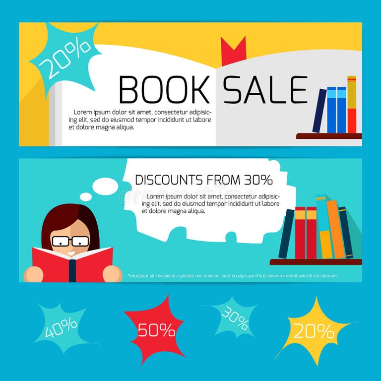 Book Sale Horizontal Banners Stock Vector - Illustration of shelves ...