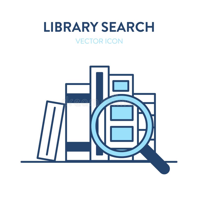 Book Search Icon. Vector Illustration of a Stack of Book on a Shelf and ...