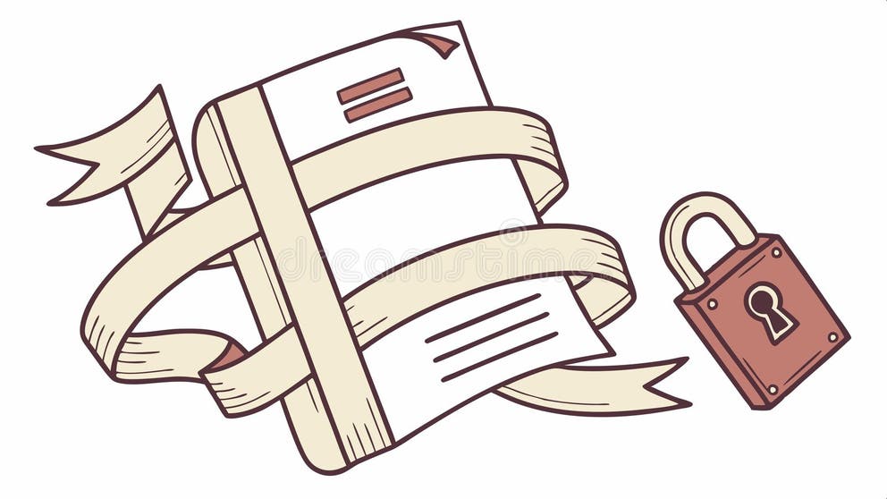 Book with Ribbon and Padlock, Security Knowledge Concept Design Vector ...