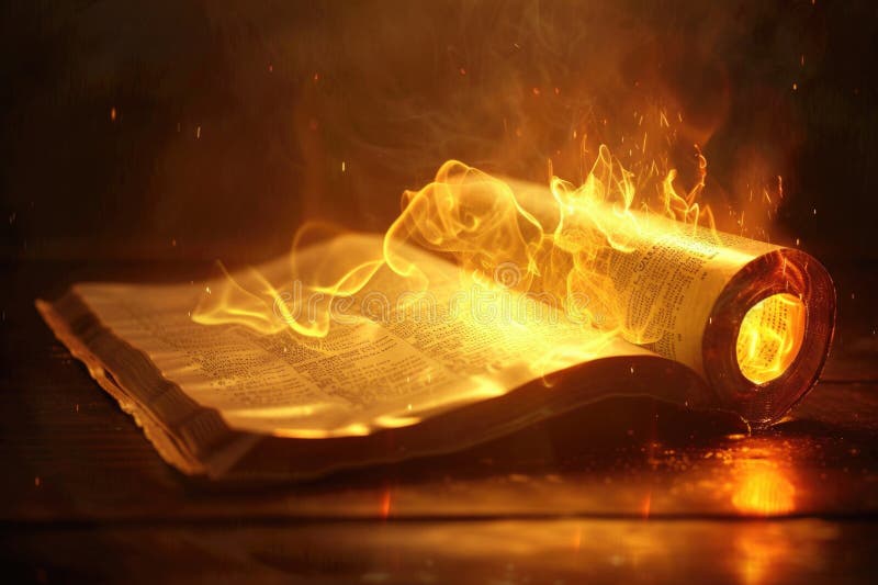 A Book is Set Ablaze, with Flames Licking at the Pages Stock Image ...