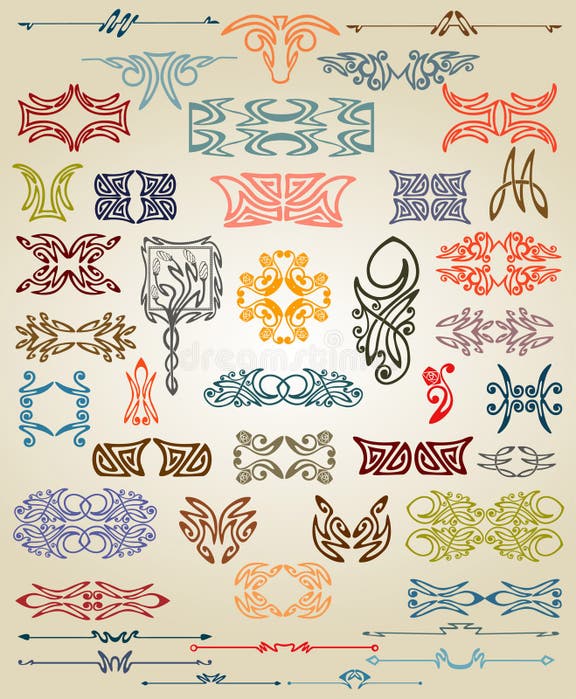 Book Set Caligraphic Ellement Stock Vector - Illustration of filigree ...