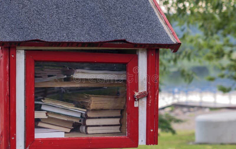 Book Sharing Mini House Near the River. Stock Photo - Image of door ...