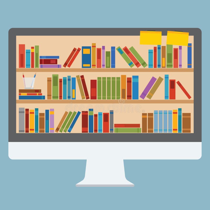 Book Shelf Computer stock vector. Illustration of library - 58198191