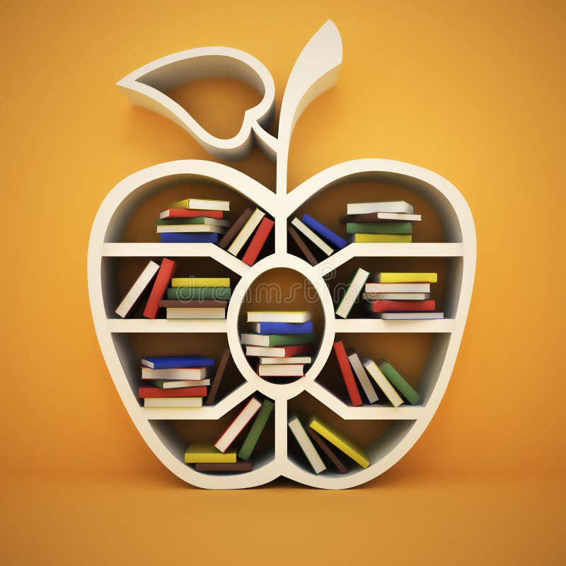 Book Shelf in Form of Apple Stock Illustration - Illustration of ...