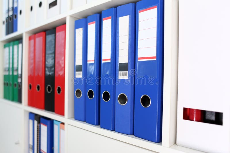 Book Shelf Full of File Folder in Office Closeup Stock Image - Image of ...