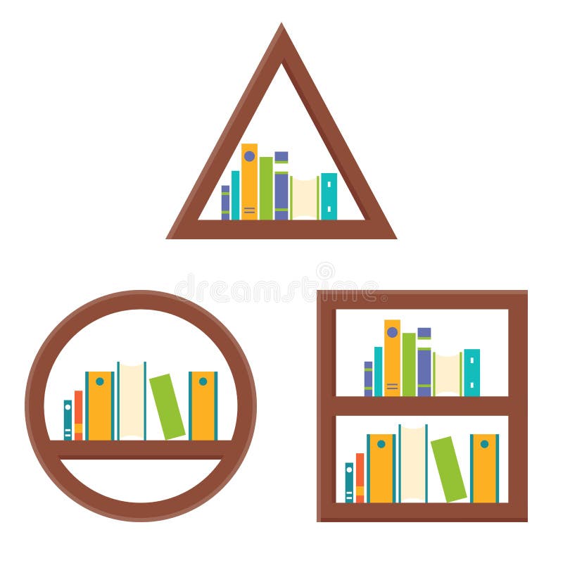 Book Shelf in Various Shape, Flat Design Stock Vector - Illustration of ...
