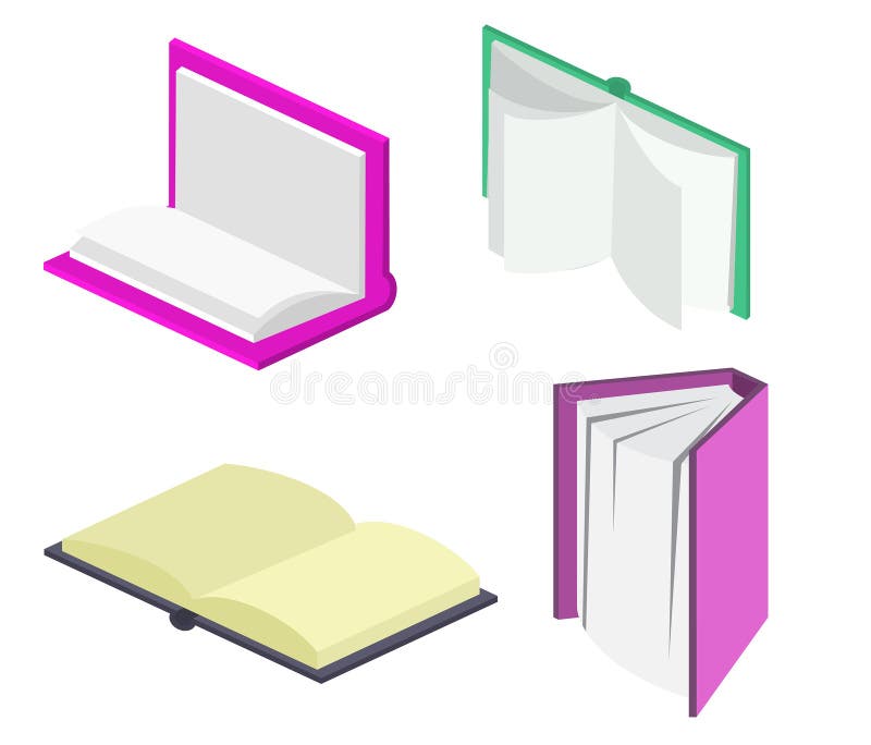 Stack of Books and Notebooks in Library or Bookstore. Set Realistic ...