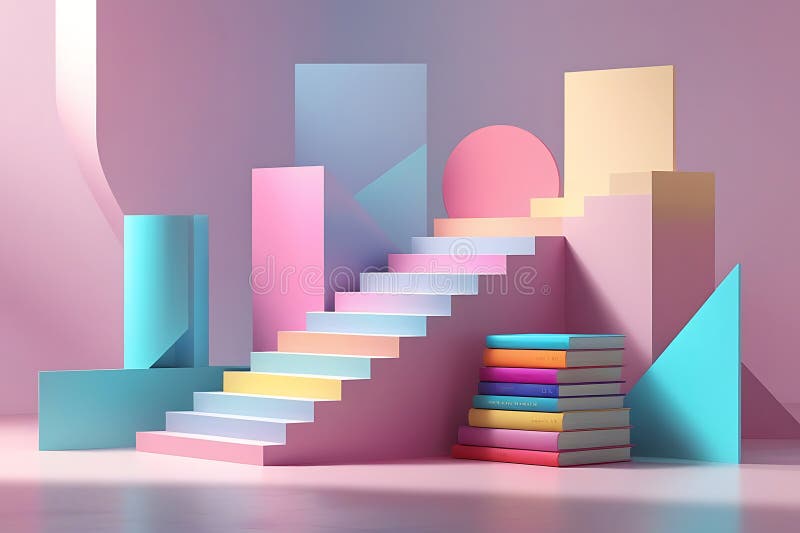 Book Stack on Colorful Stairs. Stacks of Books Arranged Like Stairs ...
