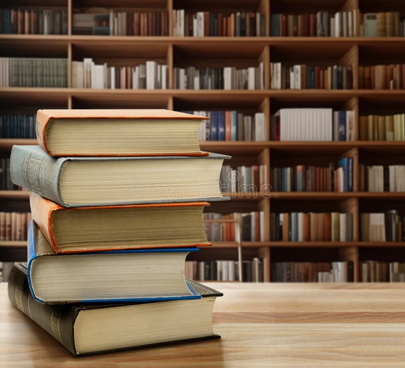 Book Stack on the Desk in Public Library Stock Illustration ...