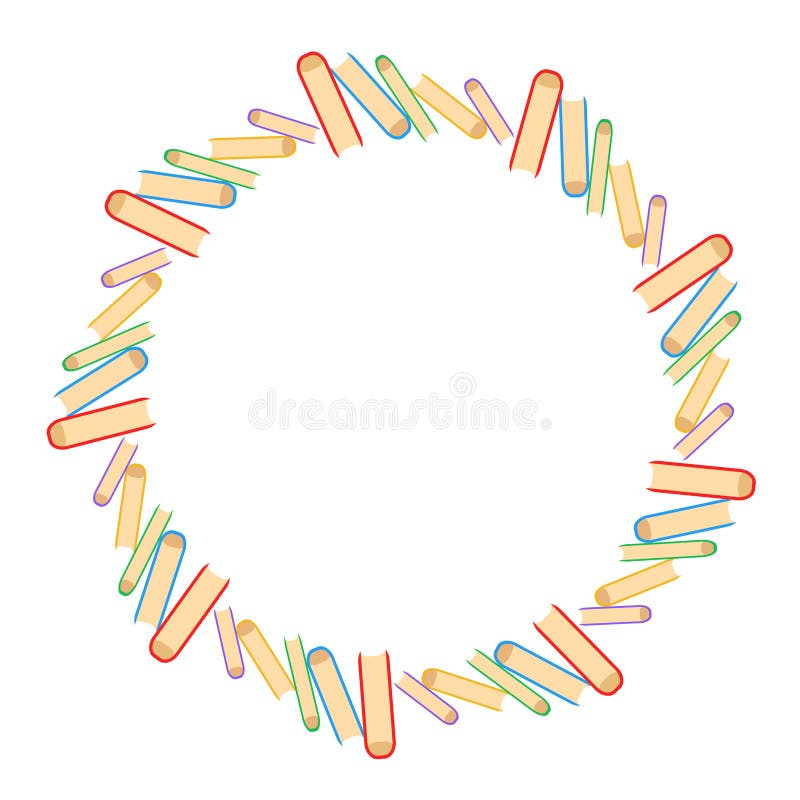 Book Stack Education Art Drawn Round Frame Stock Vector - Illustration ...